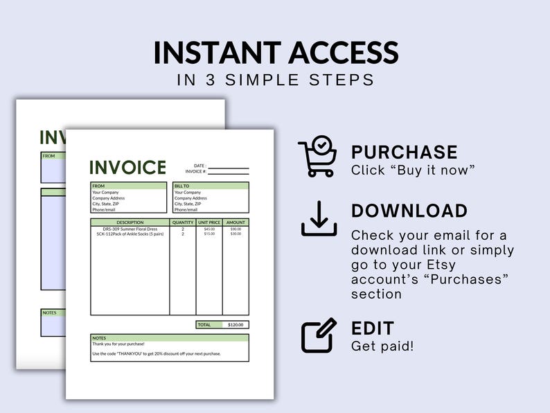 Simple Invoice Template Editable Invoice Template Business Invoice PDF ...