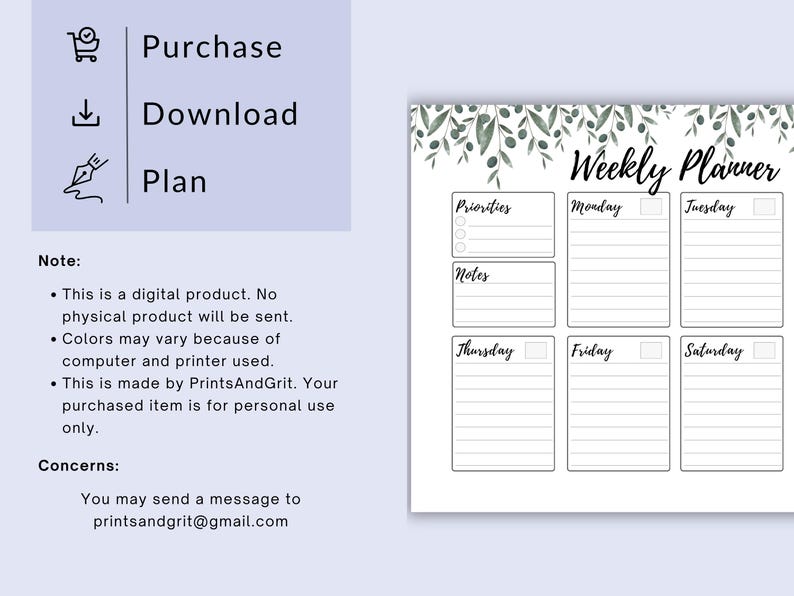 Watercolor Weekly Planner Landscape Weekly Agenda Planner Week ...