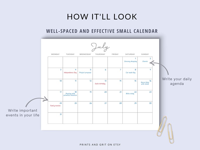 Blank Calendar Printable PDF 2 Versions Personalized - Etsy