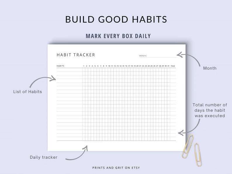 Monthly Habit Tracker Printable A4, Letter Habit Tracker Landscape ...