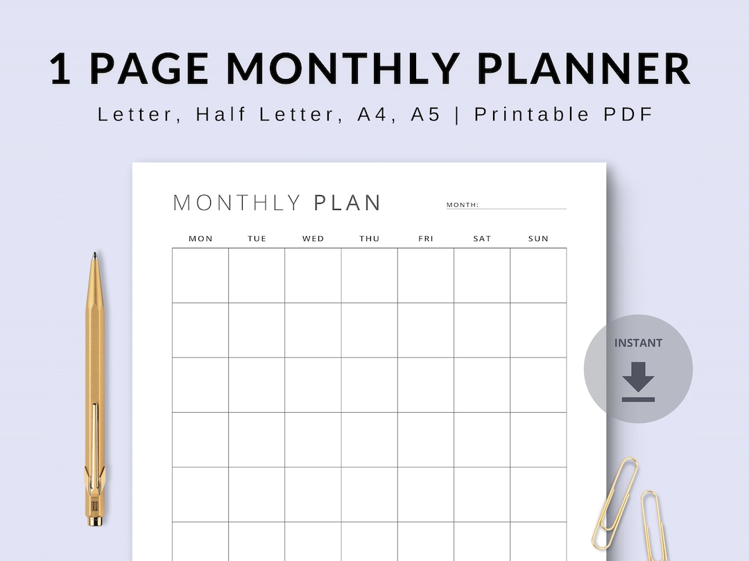 Undated Monthly Planner Printable Portrait, Minimalist Planner, iPad ...