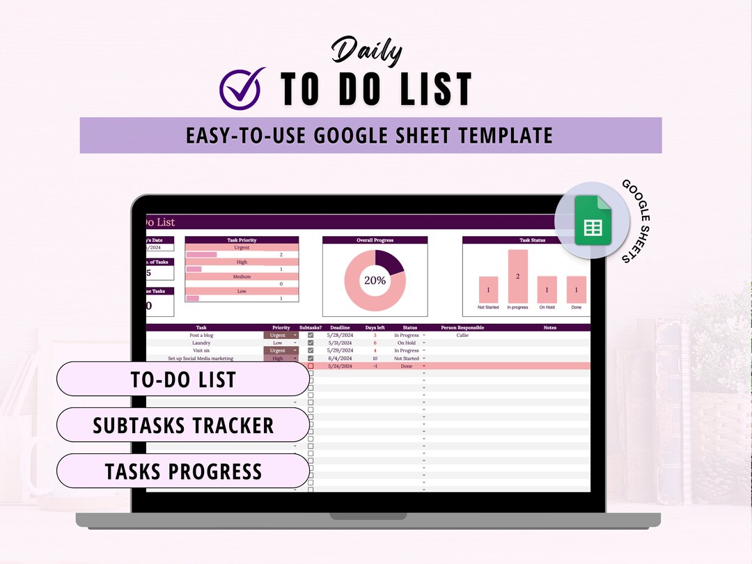 Task Tracker Google Sheets Planner Task Tracker Planner to Do List ...