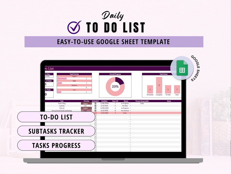 Task Tracker Google Sheets Planner Task Tracker Planner to Do List ...