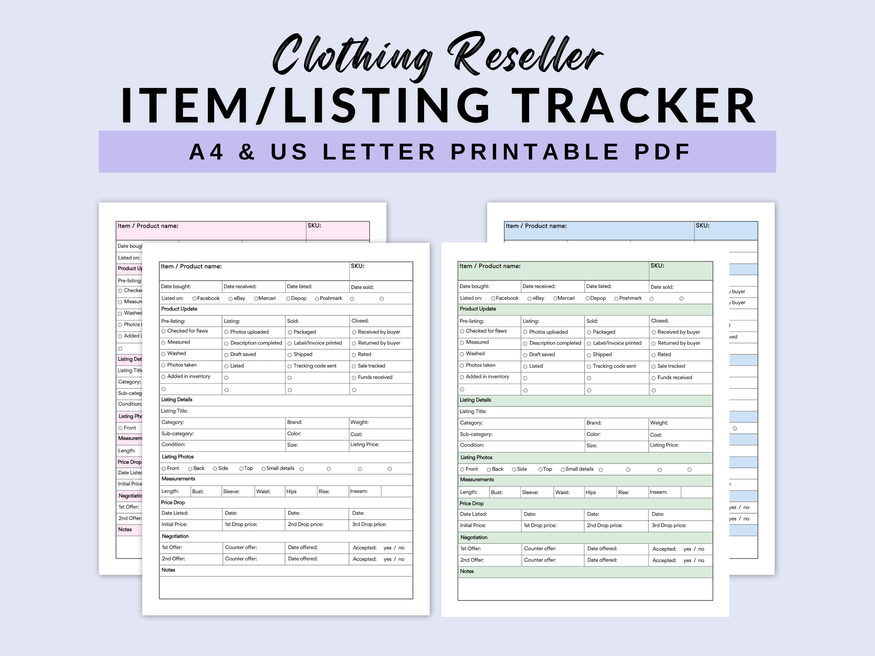 Reseller Listing Template Reseller Tracker Printable Reseller Inventory ...