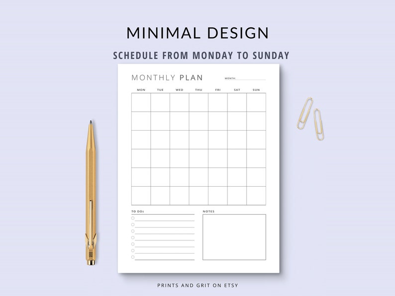 Undated Monthly Planner Printable Portrait, Minimalist Planner, iPad ...