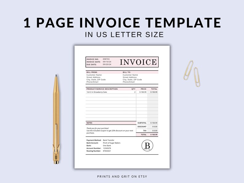 Printable Invoice Template Editable Invoice Template Business Invoice ...