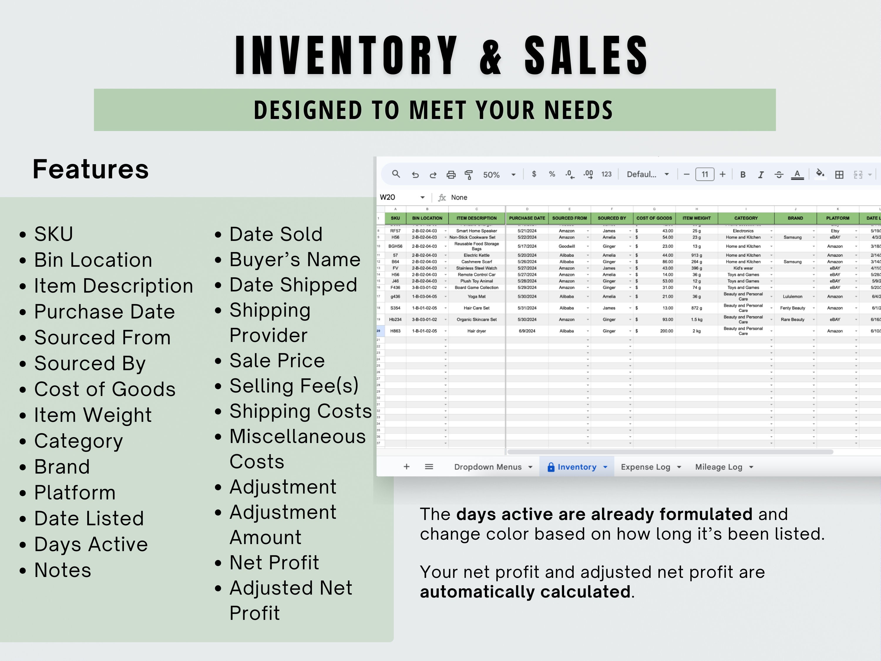Reseller Google Sheets, Reselling Inventory Tracker, Reseller Business ...