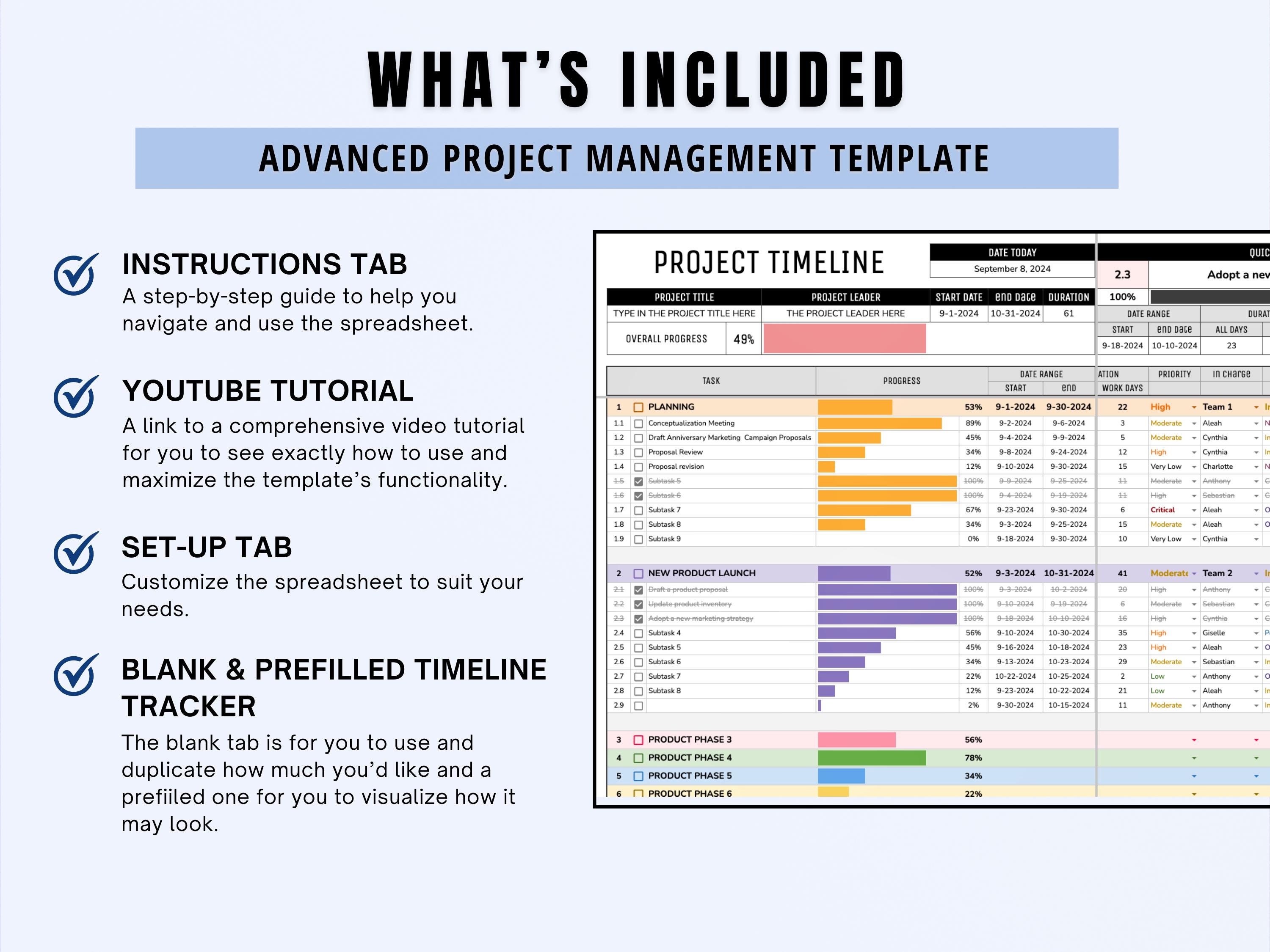 Project Gantt Chart Google Sheets, Project Manager Planner Template ...