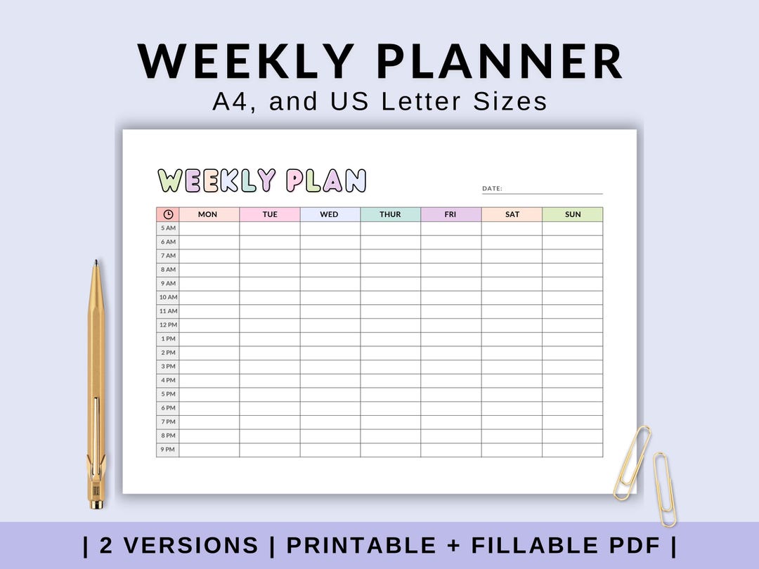 Hourly Weekly Planner Hourly Weekly Schedule Template Time Blocking ...