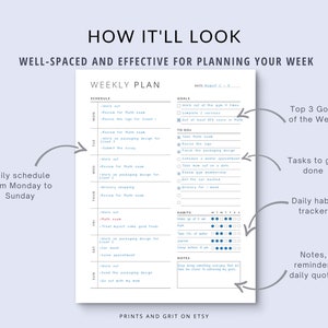 Portrait Weekly Planner Template Simple Weekly Planner Weekly Agenda ...