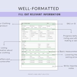 Reseller Listing Template Reseller Tracker Printable Reseller Inventory ...