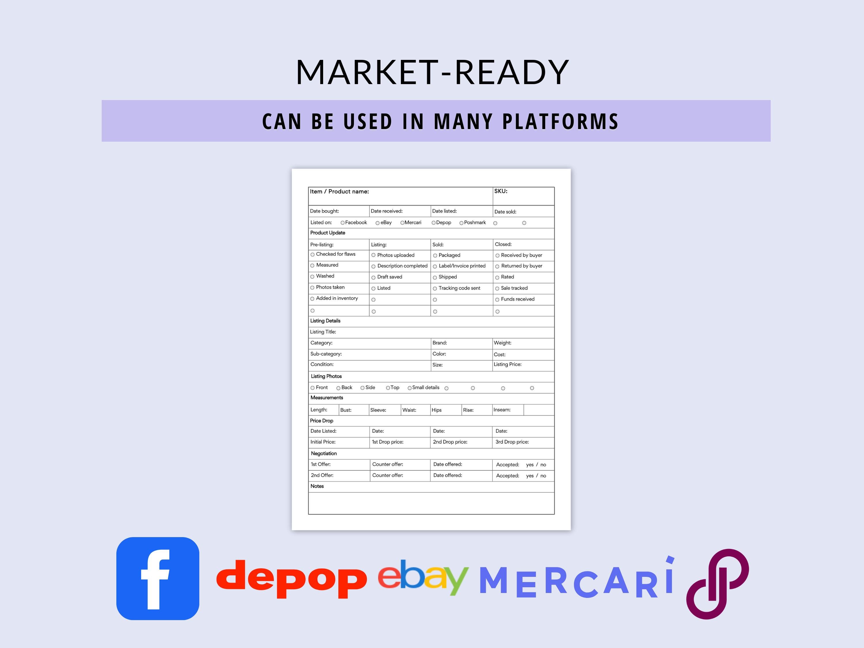 Reseller Listing Template Reseller Tracker Printable Reseller Inventory ...