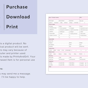 Reseller Listing Template Reseller Tracker Printable Reseller Inventory ...