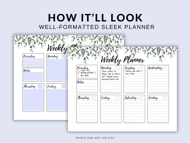 Watercolor Weekly Planner Landscape Weekly Agenda Planner Week ...