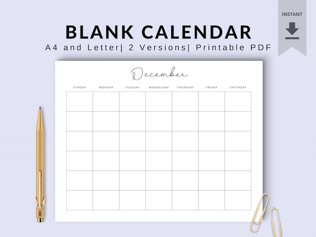 Blank Calendar Printable PDF 2 Versions Personalized Calendar 2023 Desk ...