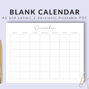 Blank Calendar Template Printable PDF in A4 & US Letter Monday and ...