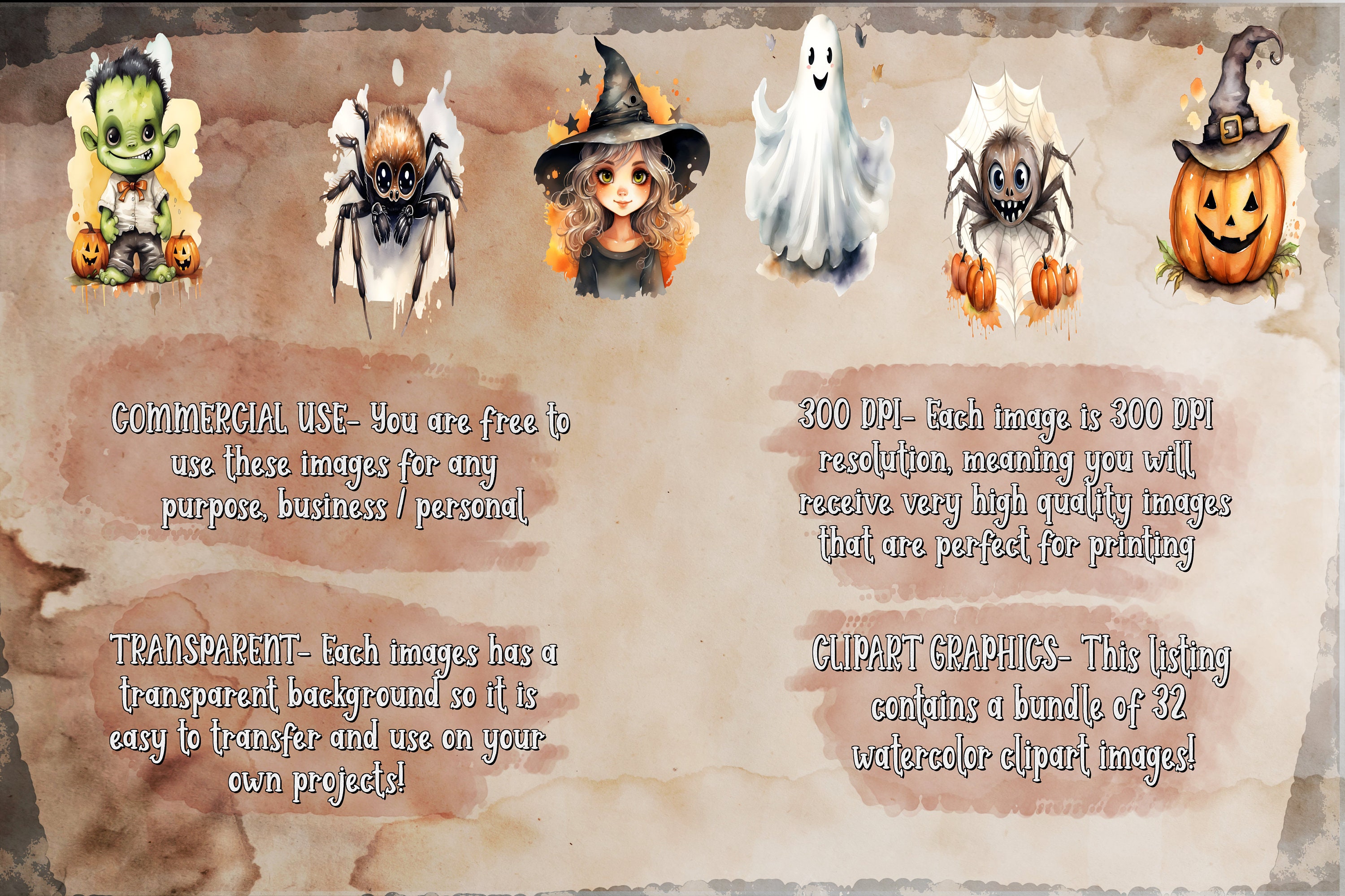 Watercolor Halloween Clipart, Ghost, Spider, Vampire (SVG PNG) - Etsy