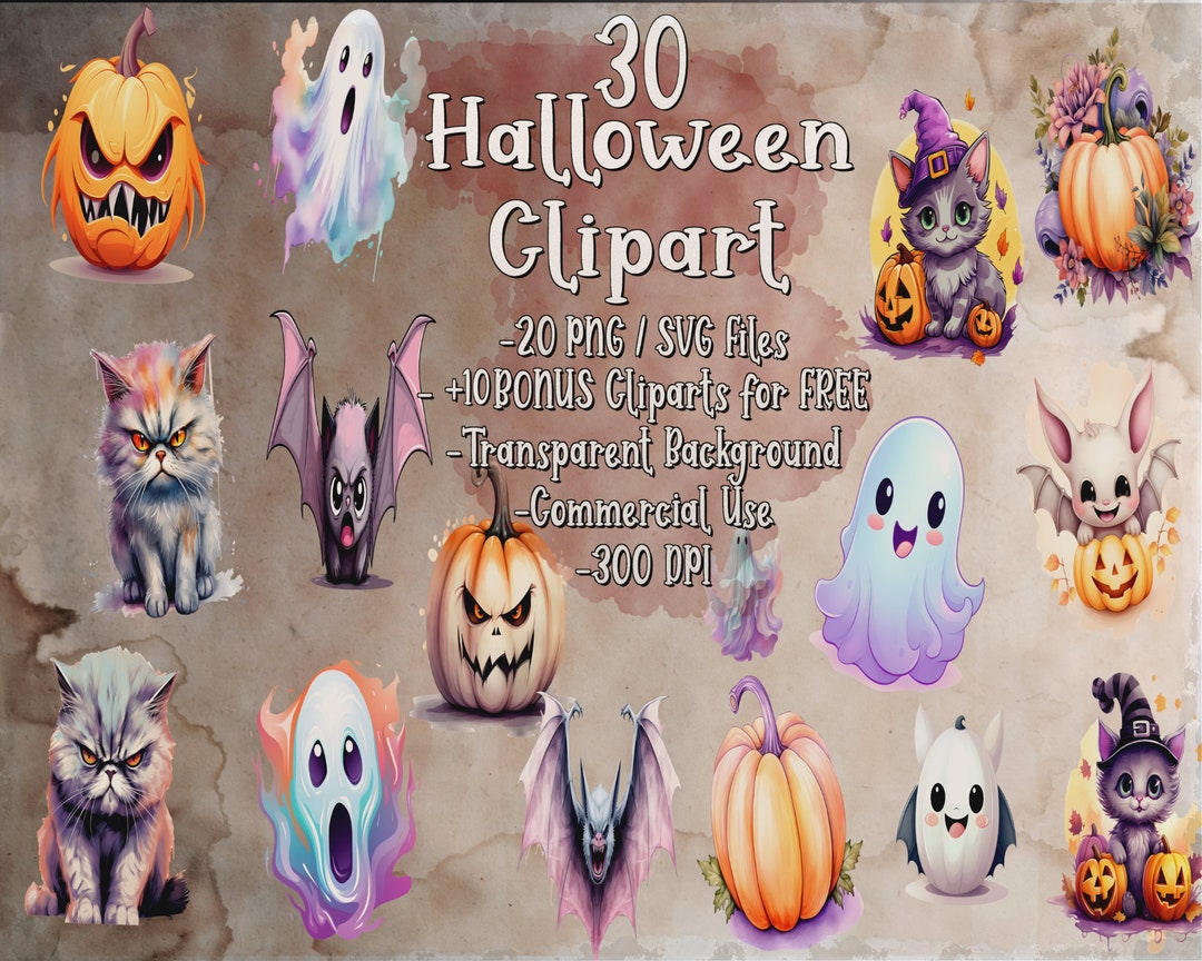 Pastel Halloween Clipart, Watercolor Halloween Clipart SVG PNG ...