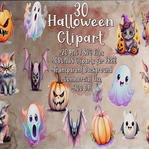 Pastel Halloween Clipart, Watercolor Halloween Clipart SVG PNG ...