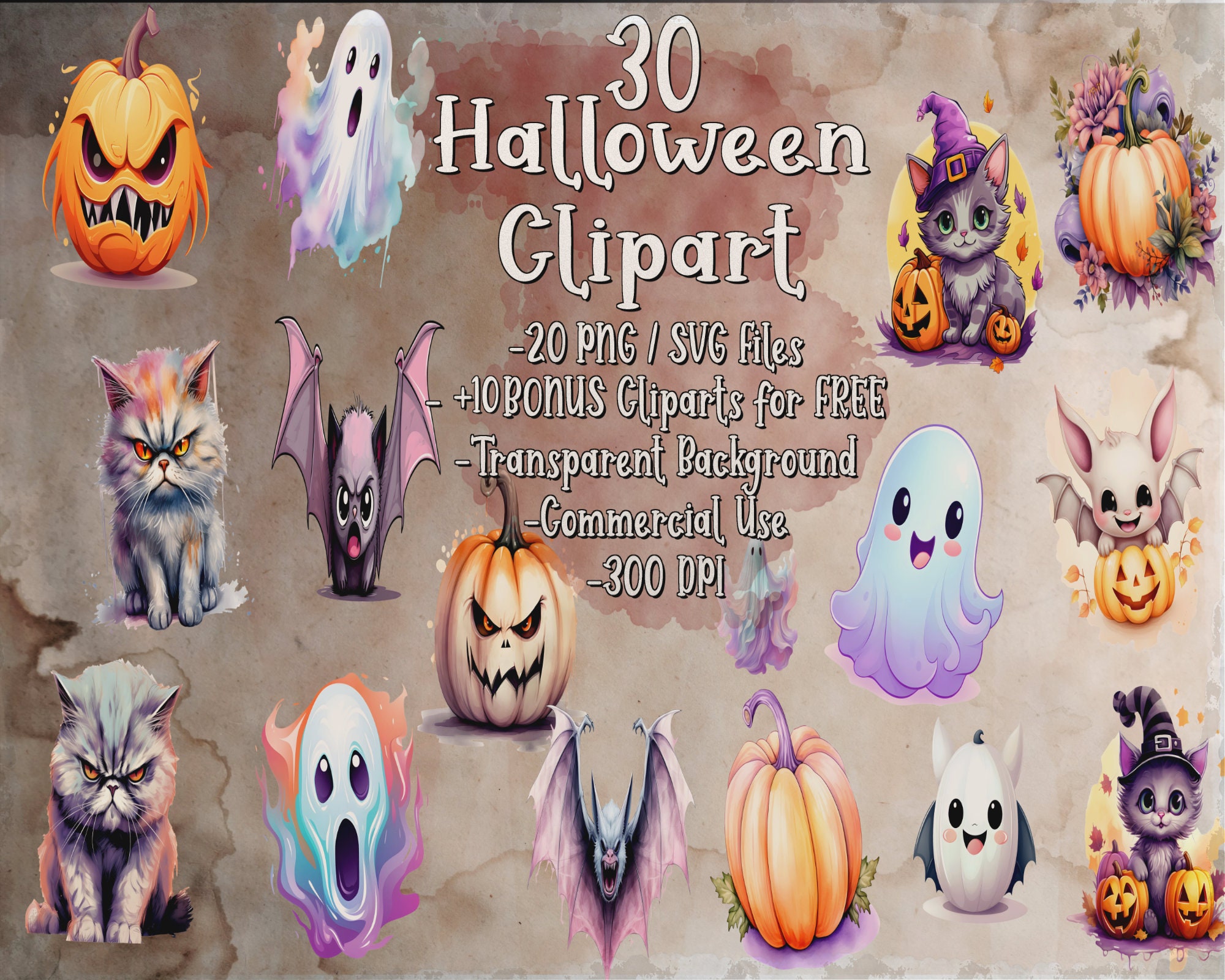 Pastel Halloween Clipart Watercolor Halloween Clipart SVG PNG - Etsy