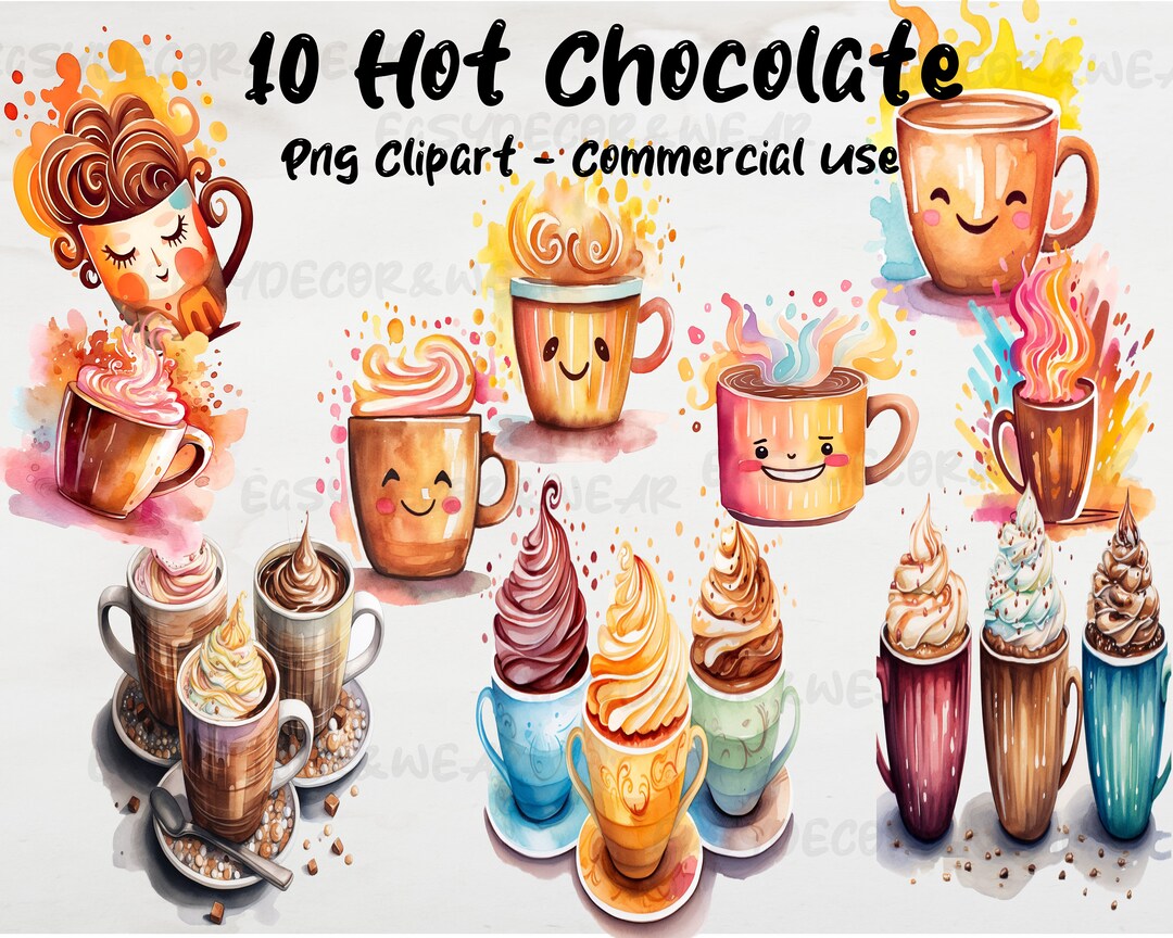 Hot Chocolate Clipart | Watercolor Hot Cocoa PNG | Christmas Collage ...