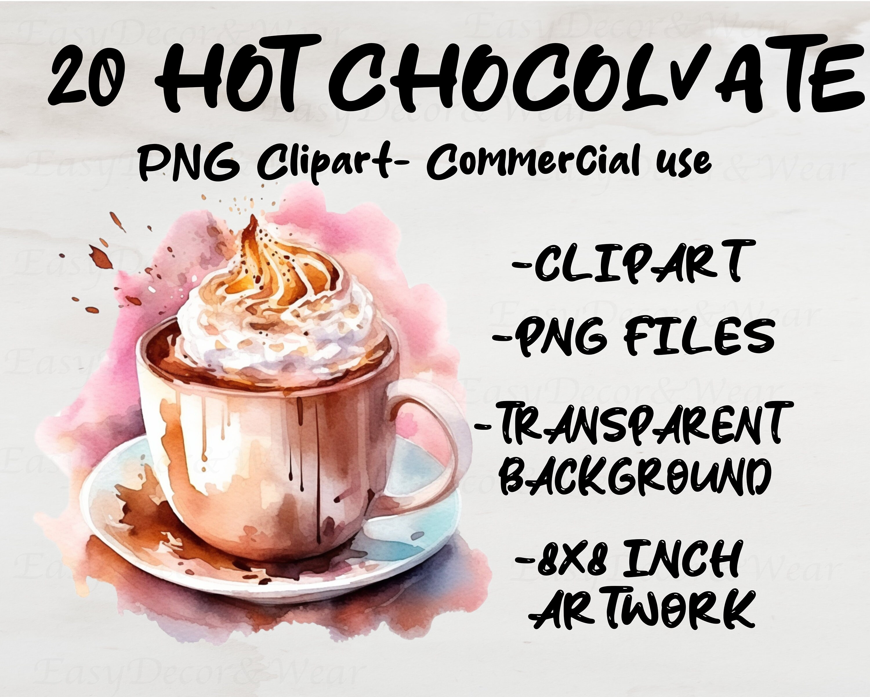 Hot Chocolate Clipart Watercolor Hot Cocoa PNG Christmas Collage Images ...