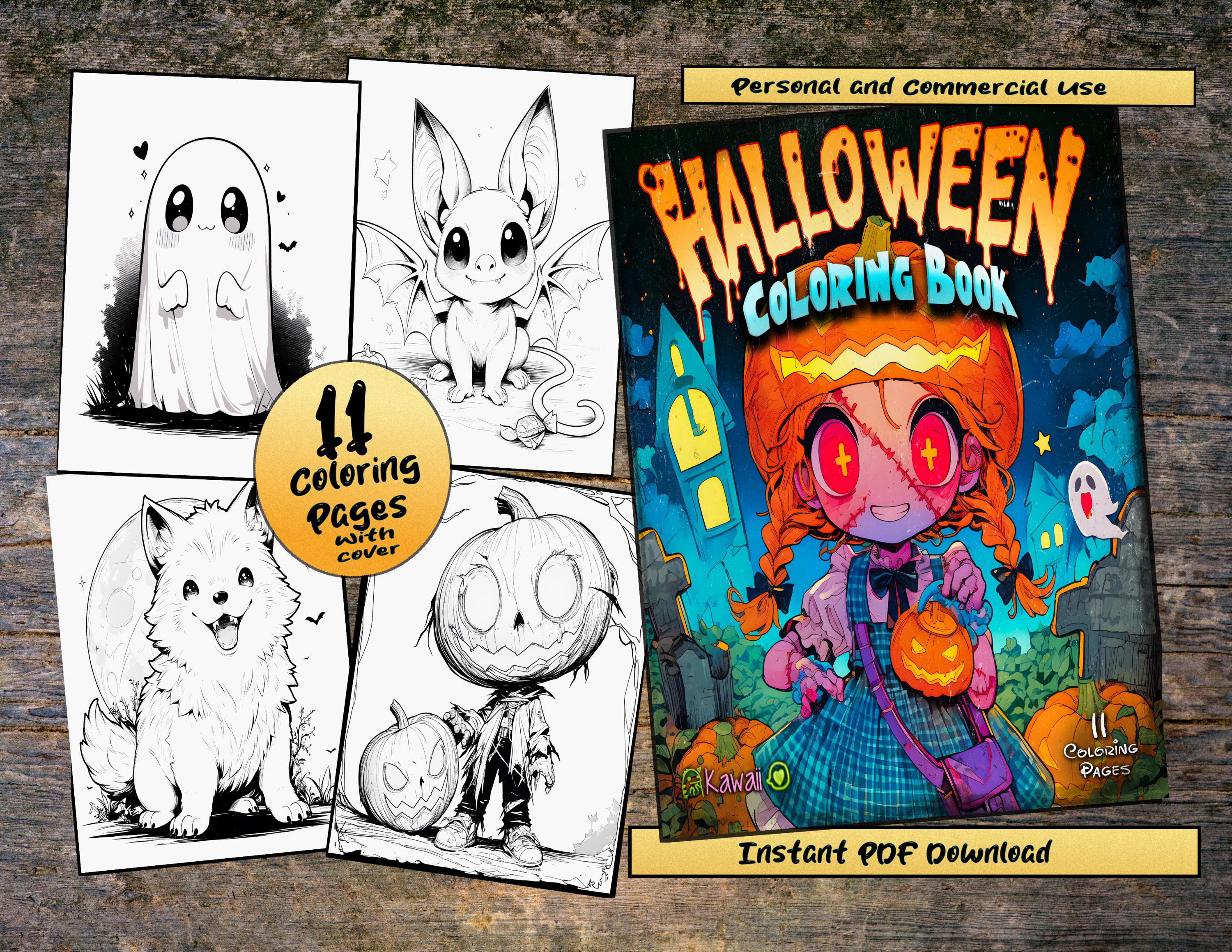 Kawaii Halloween Coloring Book: Cute Anime Pages (PDF) - Etsy