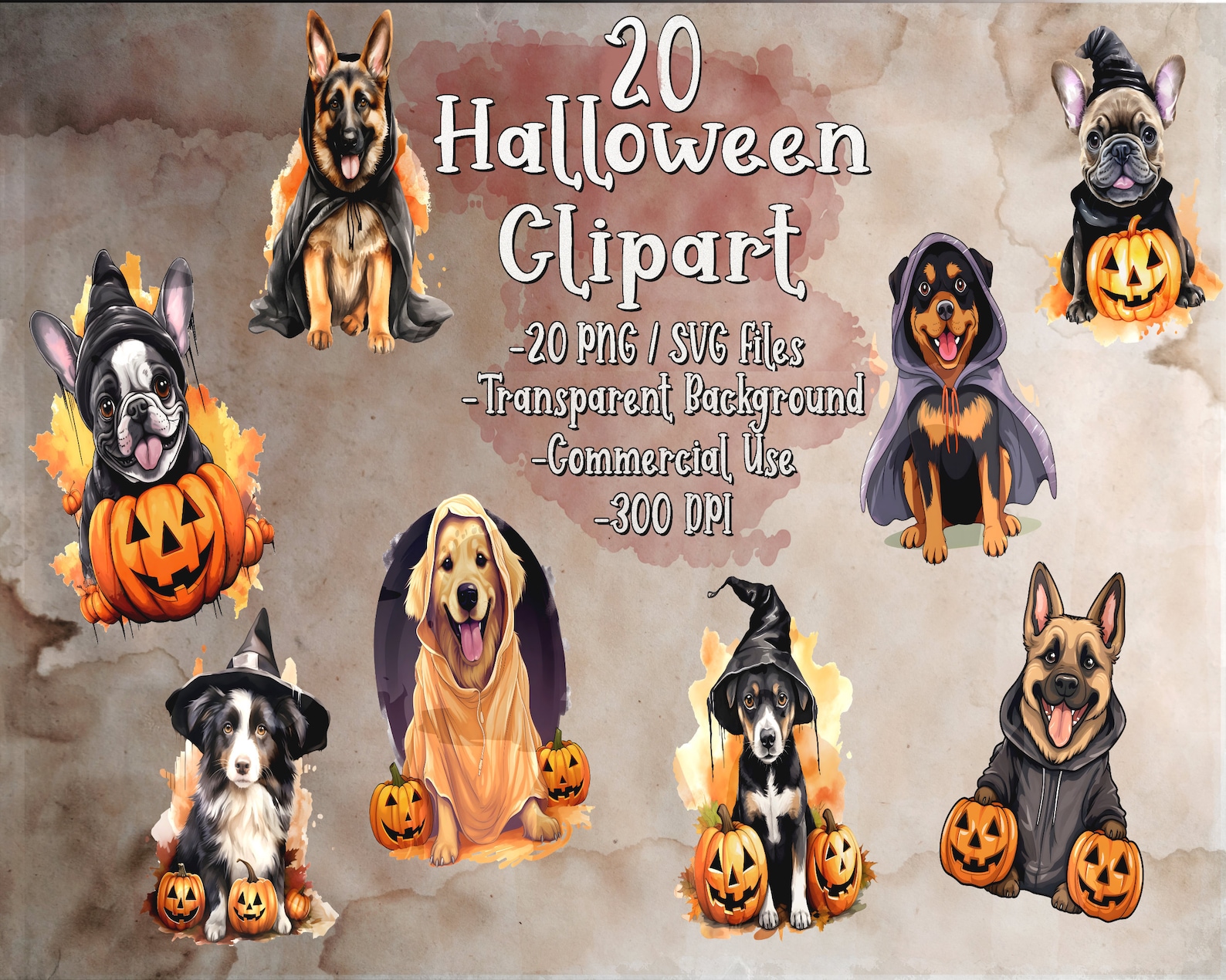 Dog Halloween Costume Clipart, SVG PNG Commercial Use Halloween Pastel ...