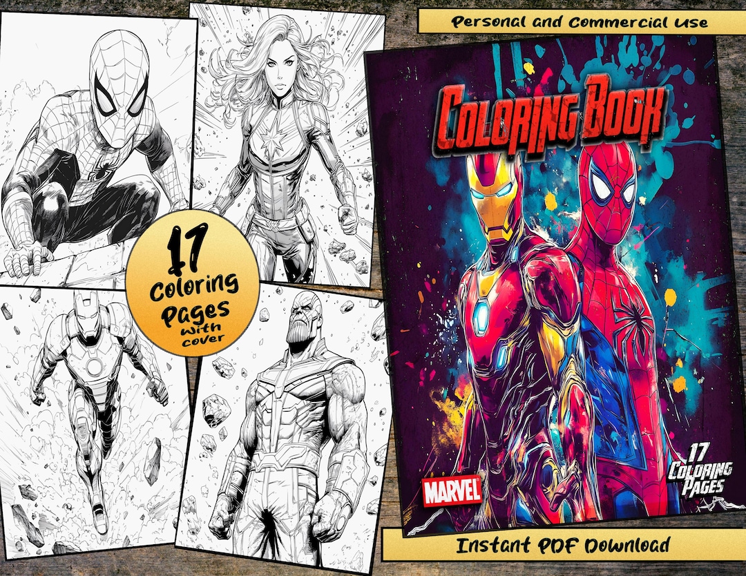 Marvel Avengers Coloring Book, Superhero Comic Pages (digital Download ...