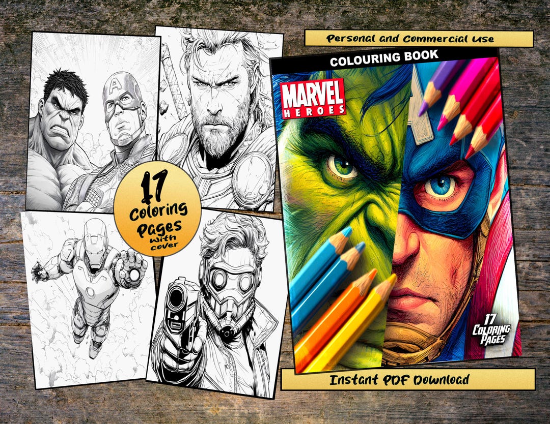 Marvel Avengers Coloring Book, Superhero Pages (PDF Download) - Etsy