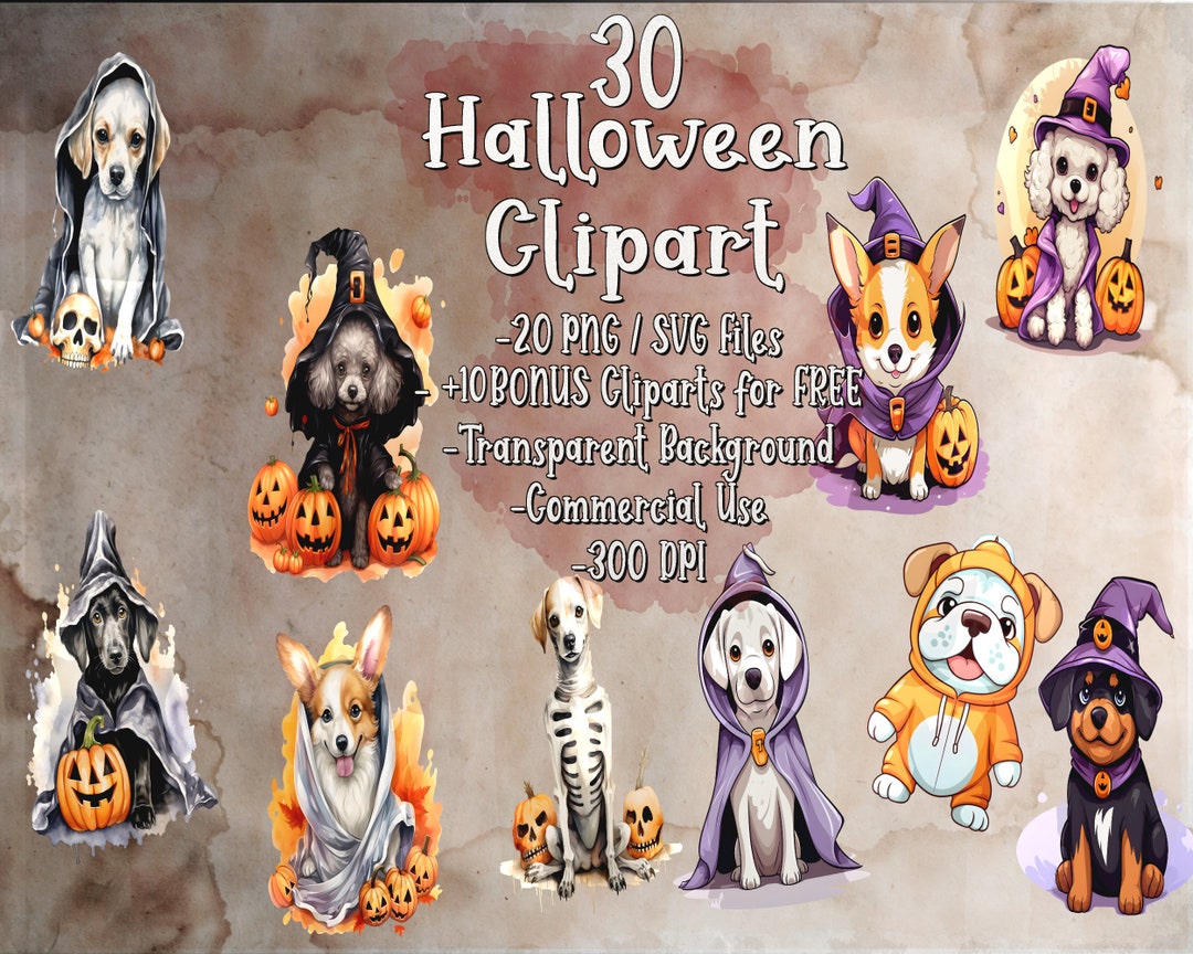 Dog Halloween Costume Clipart: Watercolor PNG SVG (commercial Use) - Etsy