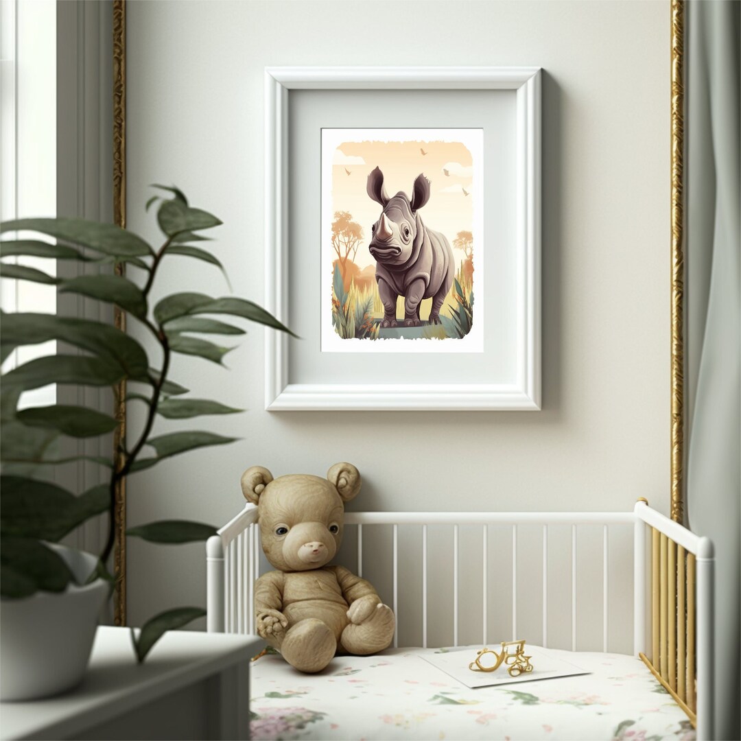 Rhino Wall Print, Jungle Animal Wall Print, Rhino Art Print, Safari ...
