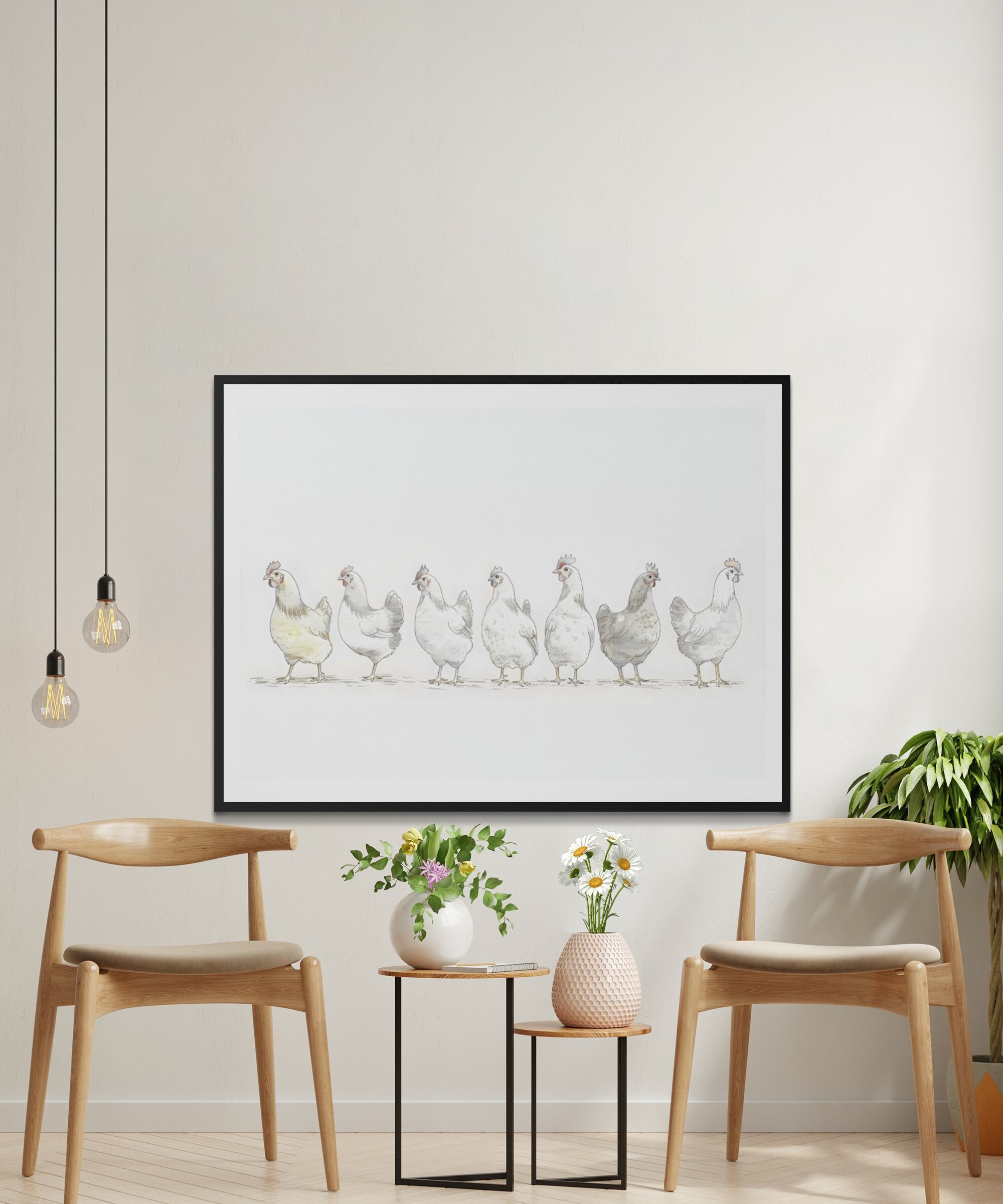 Row of Sketched Chickens Art Print Hand-drawn Style Chicken Art ...