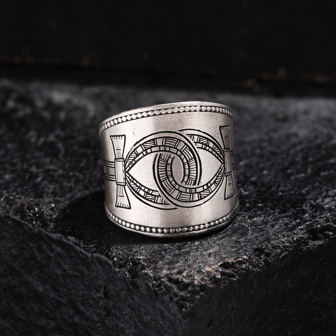 Couple Symbol Engraved Silver Band, Lover Thick Silver Band, Heavy ...