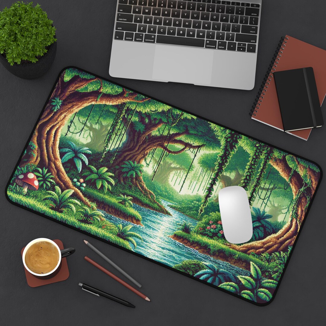 Jungle Gaming Desk Mat Retro Pixel Art Video Game Scene Multiple Sizes ...