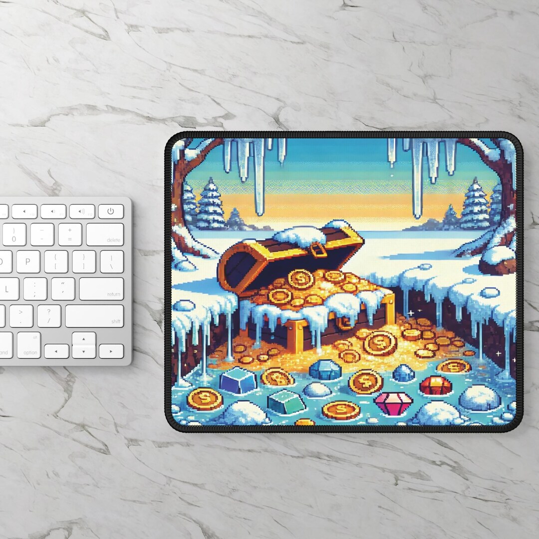 Video Game Art Gaming Mouse Pad, Retro Style Treasure Thawing Winter to ...