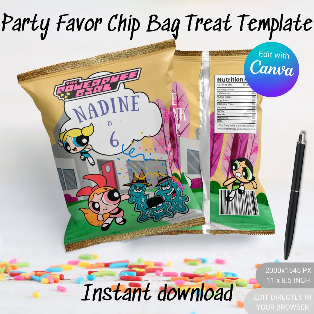 Editable Powerpuff Girls Chip Bag Template DIY Personalized - Etsy Canada