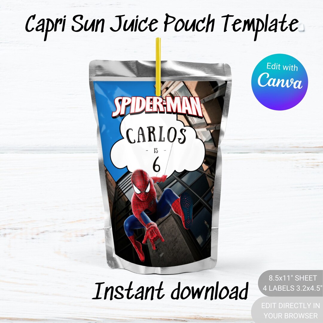 Editable Spider Man Capri Sun Template Spiderman Juice Pouch - Etsy ...