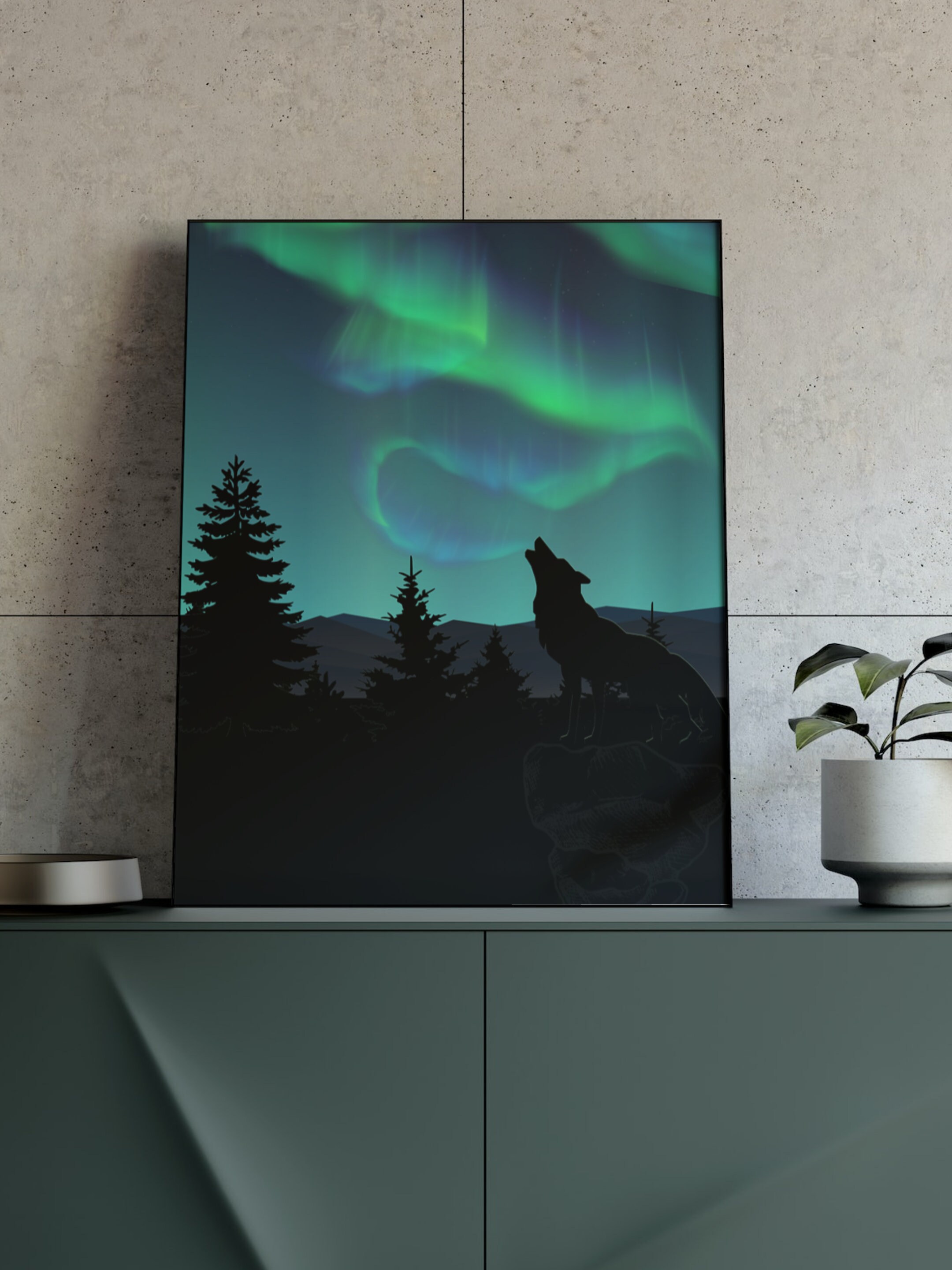 Northern Lights Wall Art | Howling Wolf | Aurora Borealis Printable ...