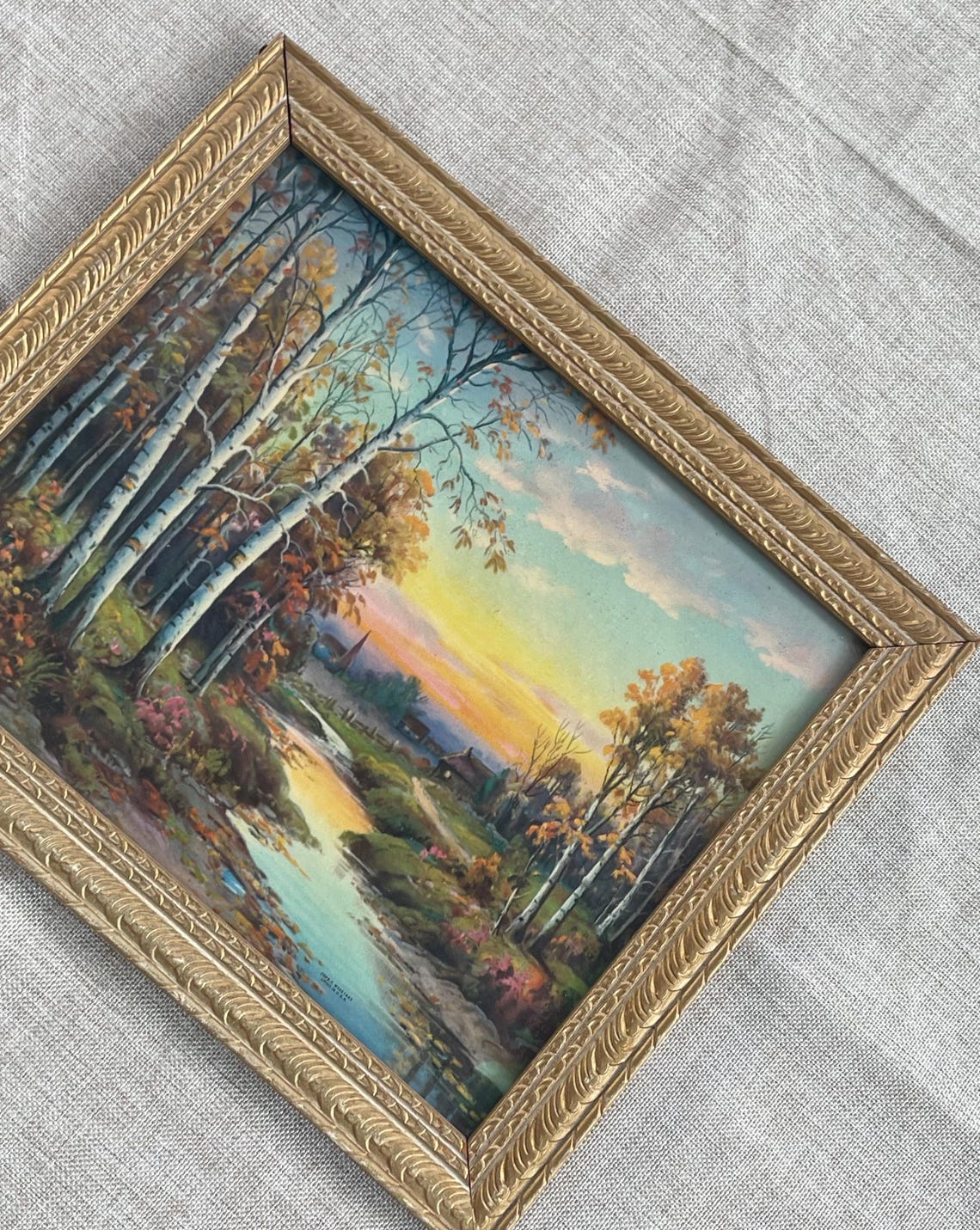 1940s Landscape Art Print Gold Frame Vintage Country Landscape Scene ...