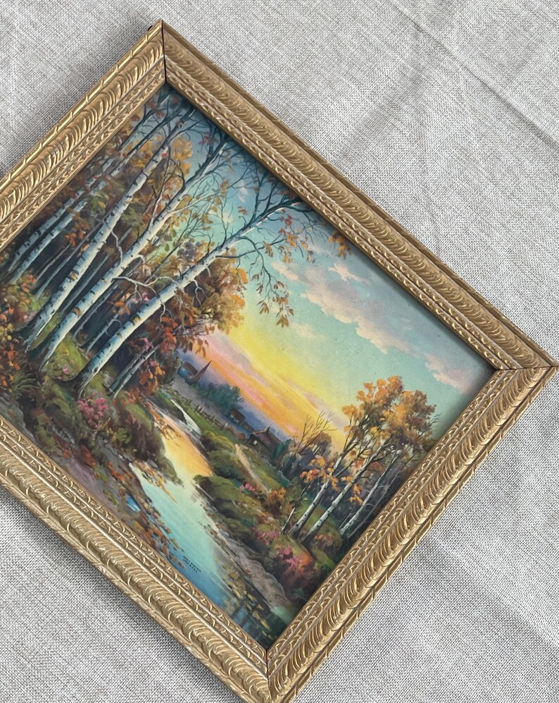 1940s Landscape Art Print Gold Frame Vintage Country Landscape Scene ...