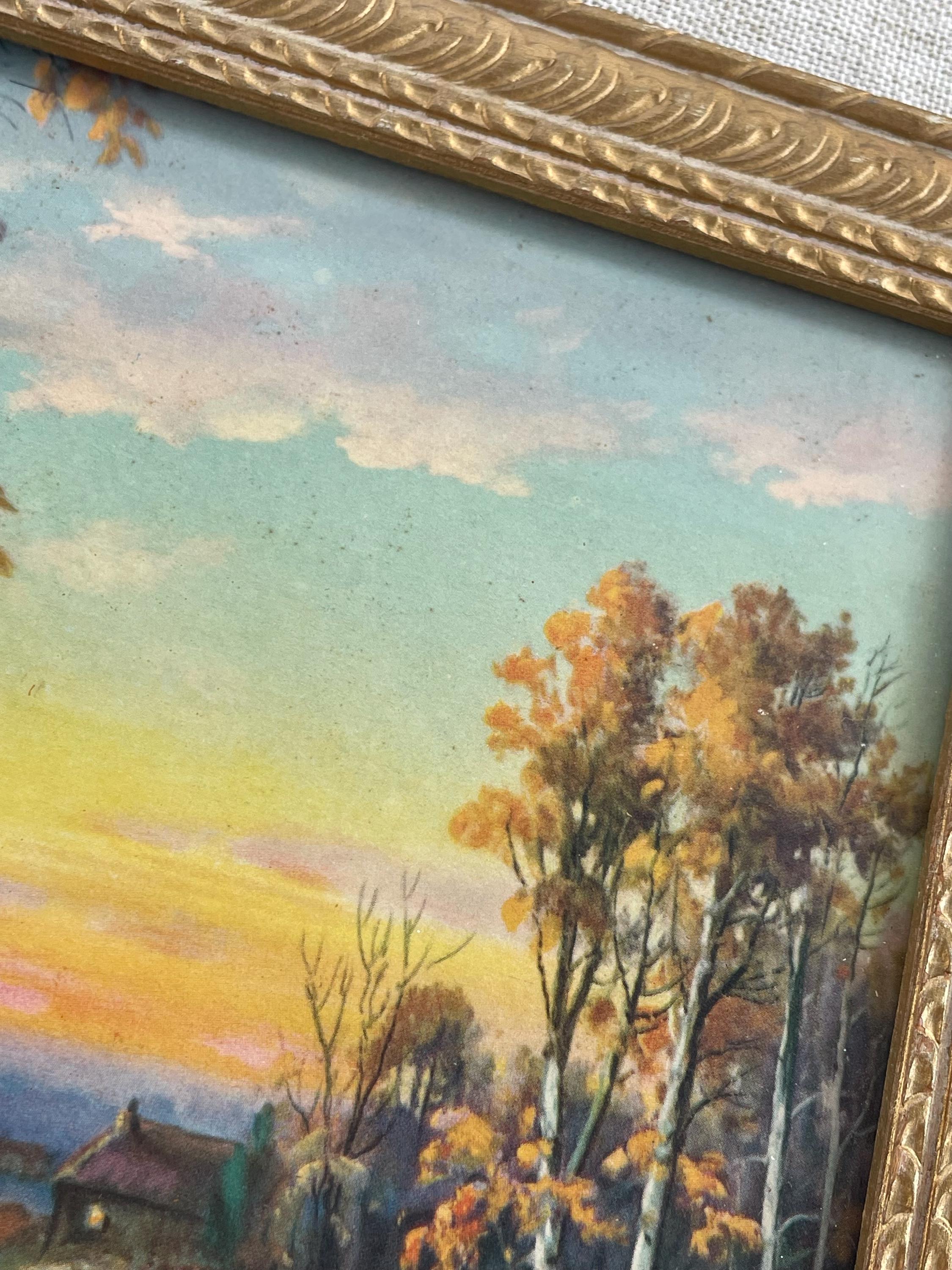 1940s Landscape Art Print Gold Frame Vintage Country Landscape Scene ...