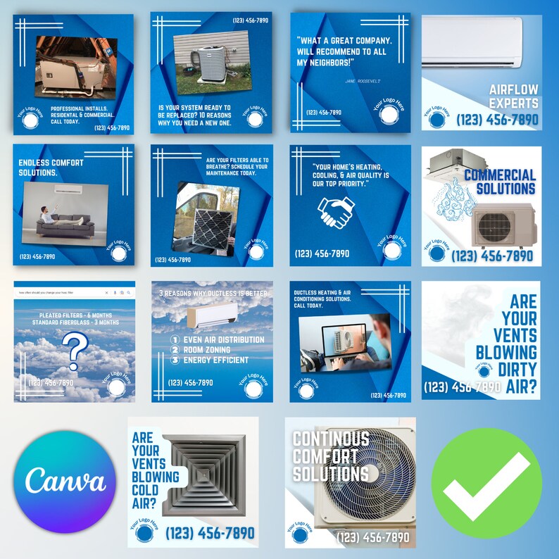 HVAC Social Media Post, HVAC Instagram Template Pack, Heating & Air ...