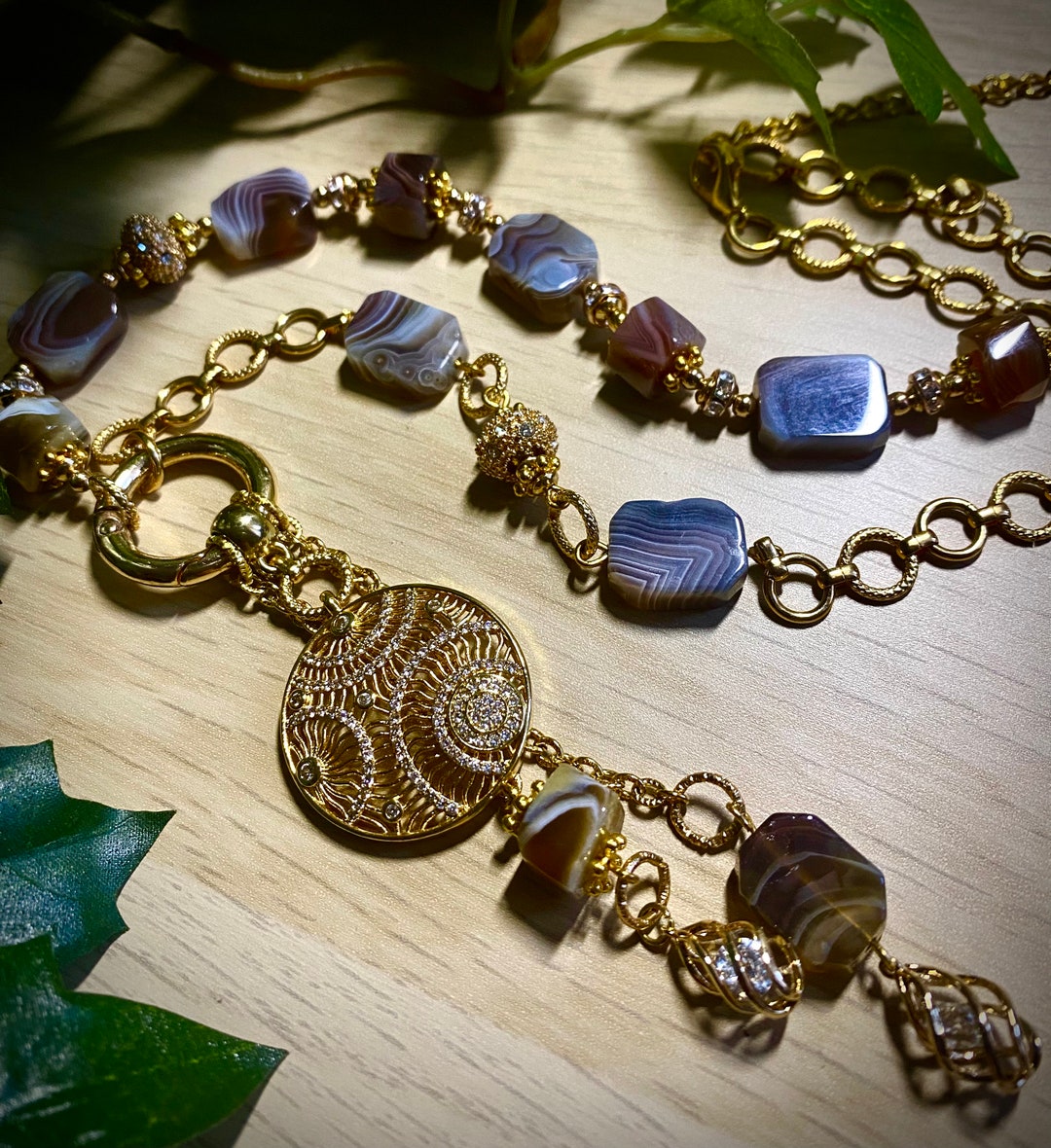 Agate Botswana. Handmade. Chain Necklace. Gold 24k - Etsy