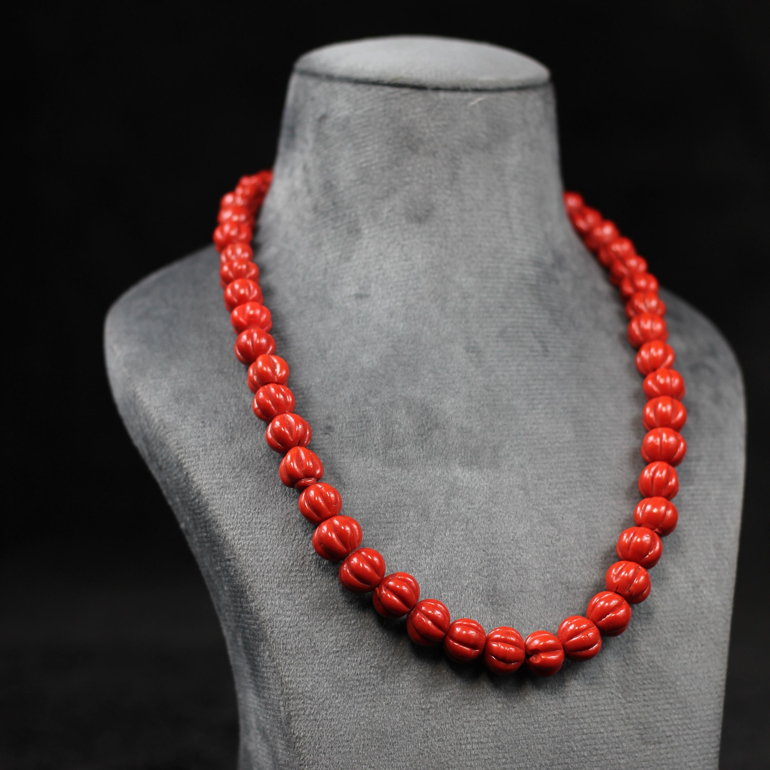 Natural Italian Red Coral Smooth Melon Shape Beads Choker Untreated ...
