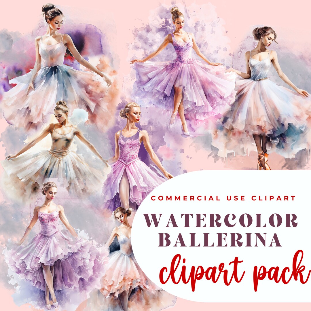 Ballerina Watercolor Clipart , Commercial Clipart, Watercolor Dancer ...