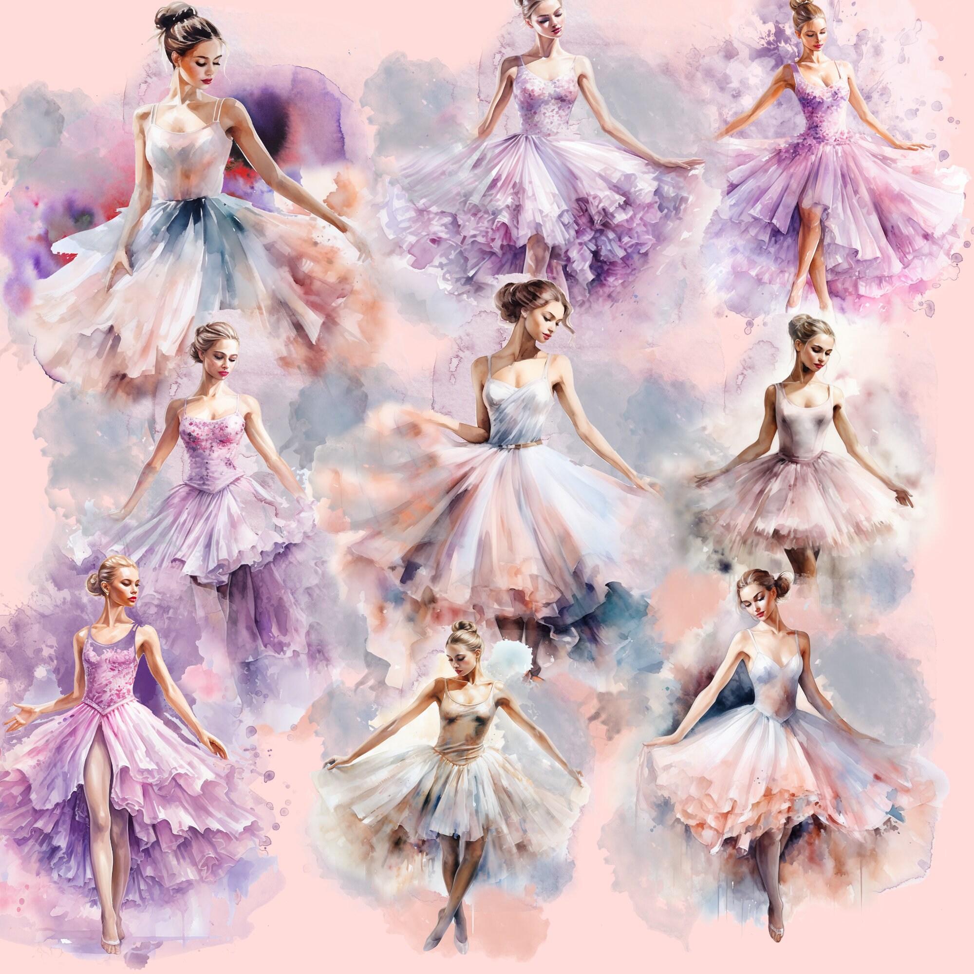 Ballerina Watercolor Clipart , Commercial Clipart, Dancer Watercolors ...