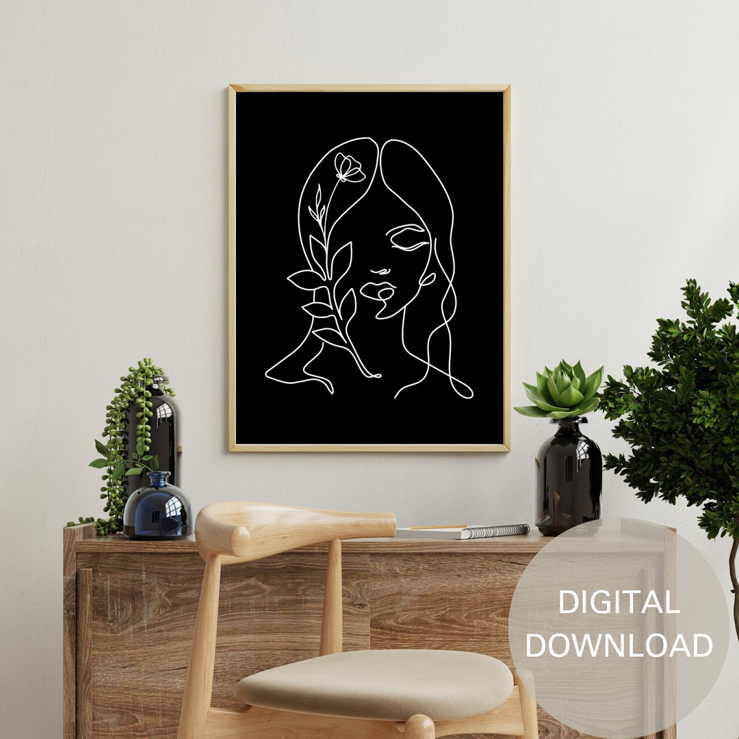Woman Line Art Printable, Black and White Woman Line Art Prints, Woman ...