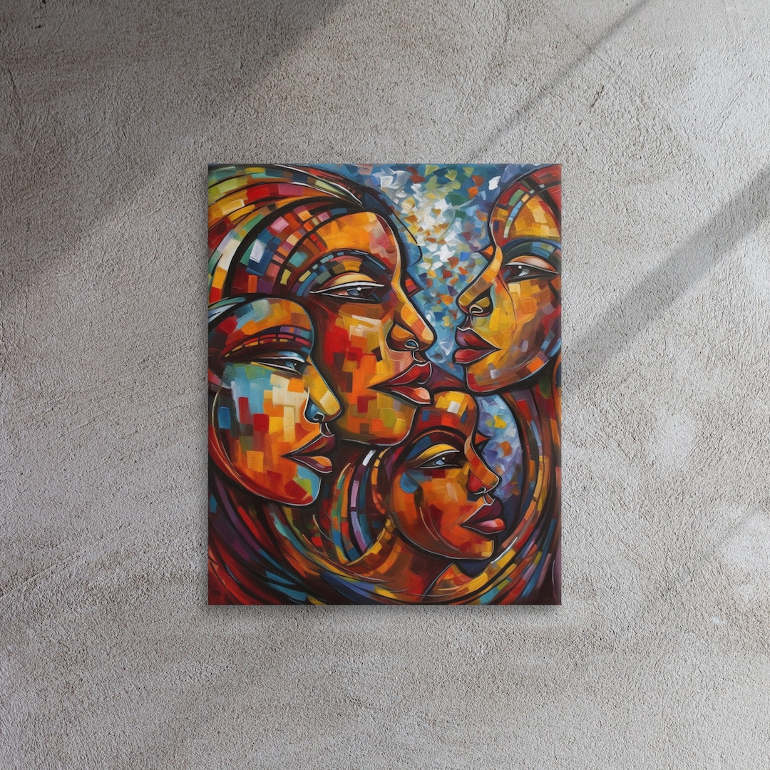 African Faces on Canvas II, Abstract African Art, Colorful Textured ...