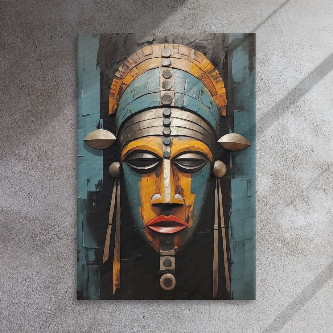 African Tribal Mask Painting 1, Canvas Mounted on Pine Wood Eclectic ...